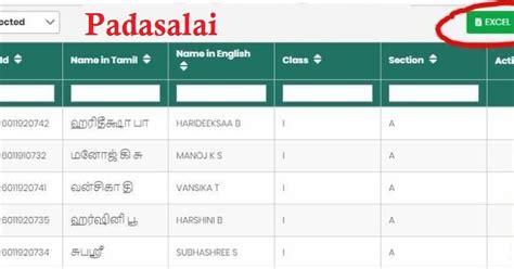 Emis இணையத்தில் மாணவர்களது பட்டியலை Excel Format ல் பதிவிறக்கம் செய்யலாம் ~ Padasalainet