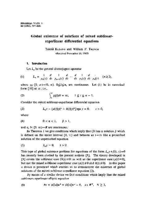 Pdf Global Existence Of Solutions Of Mixed Sublinear Superlinear Differential Equations