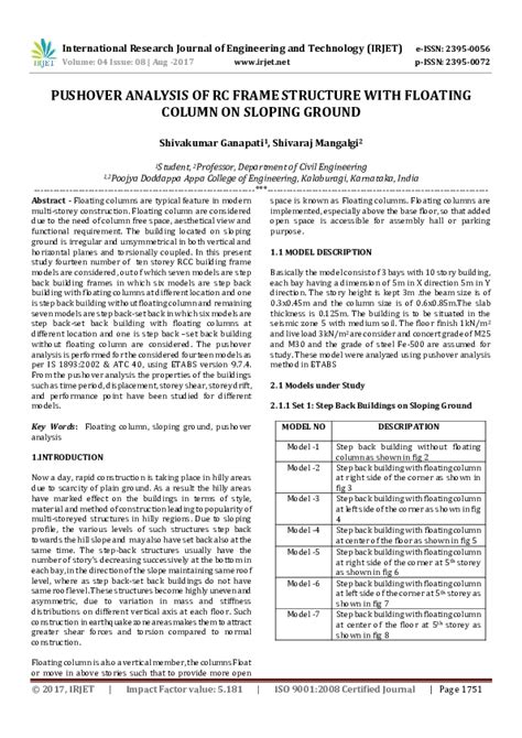 Pdf Pushover Analysis Of Rc Frame Structure With Floating Column On Sloping Ground