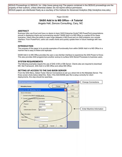 Sas® Add In To Ms Office A Tutorial Institute For Advanced Analytics