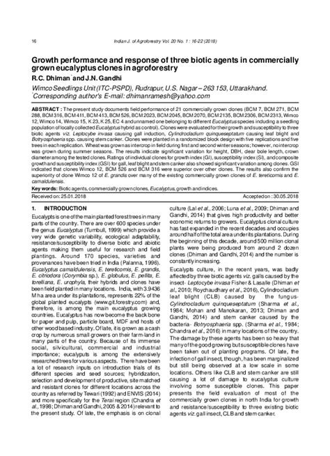 Pdf Growth Performance And Response Of Three Biotic Agents In Commercially Grown Eucalyptus