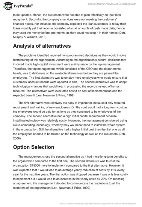 Decision Making Analysis And Conceptualisation 1481 Words Essay Example