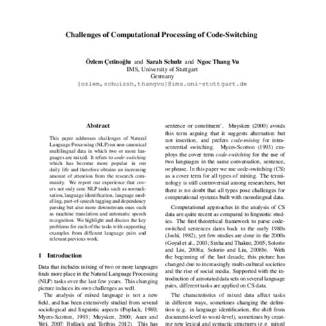 Challenges Of Computational Processing Of Code Switching Acl Anthology
