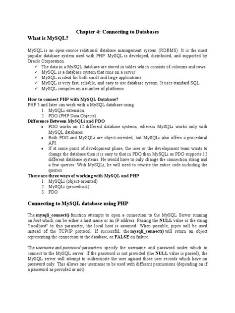 Chapter 4 Connecting To Databases Pdf Relational Database Databases