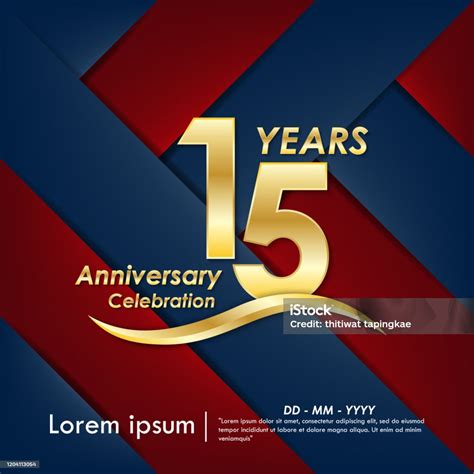 15 주년 기념 헝겊 빨간색과 파란색 배경에 우아함 황금 기념일 로고 웹 축하 인사말 카드 및 초대 카드에 대한 벡터 일러스트 템플릿 디자인 15에 대한 스톡 벡터 아트 및