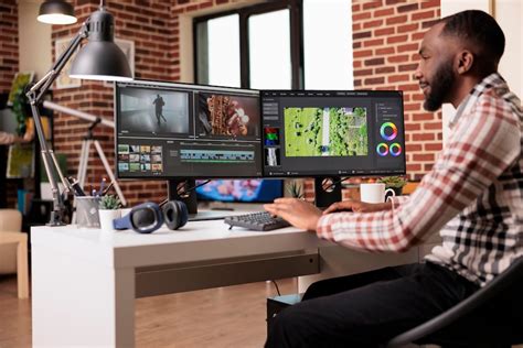 Premium Photo African American Videographer Improving Video Footage Using Editing Sofware To