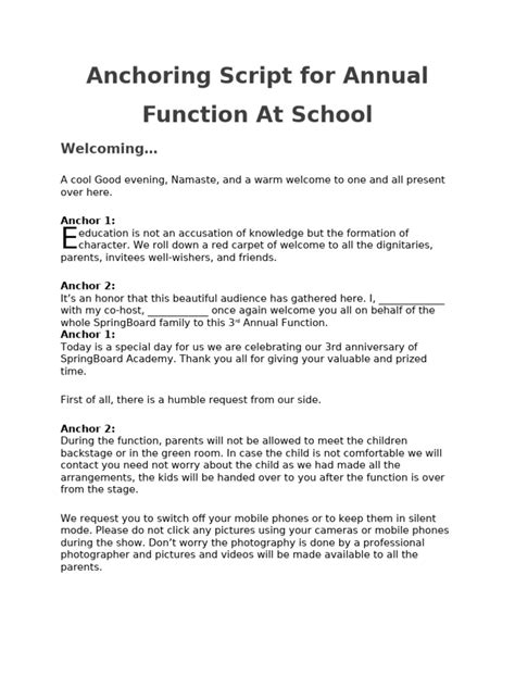 anchoring script for annual function at school pdf