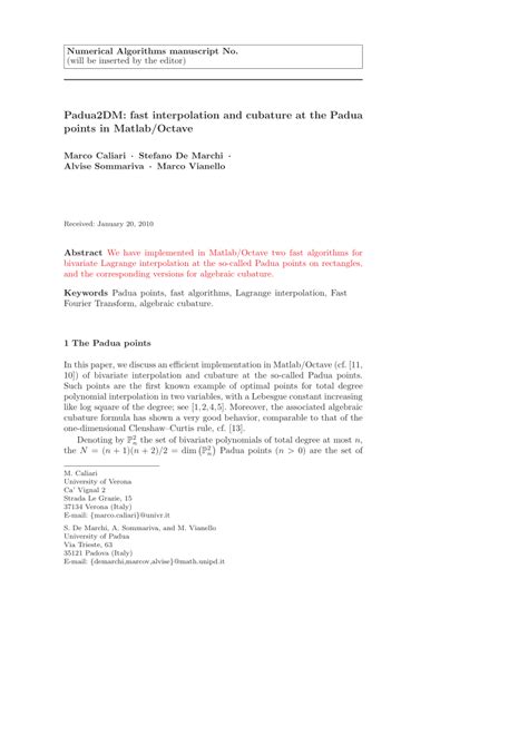 pdf padua2dm fast interpolation and cubature at the padua points in