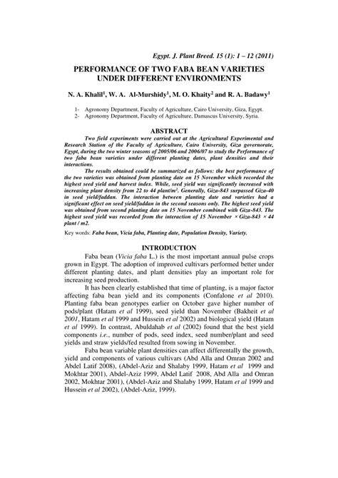 Pdf Performance Of Two Faba Bean Varieties Under Different Environments
