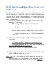 Activity And Heart Rate Assignment Activity And Heart Rate Assignment Instructions