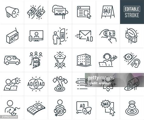 Advertising Thin Line Icons Editable Stroke Icons Include Marketing