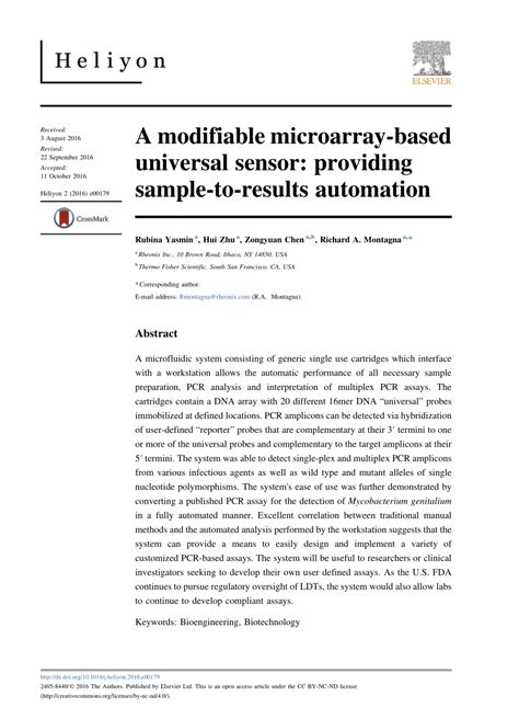 Pdf A Modifiable Microarray Based Universal Sensor Providing Sample