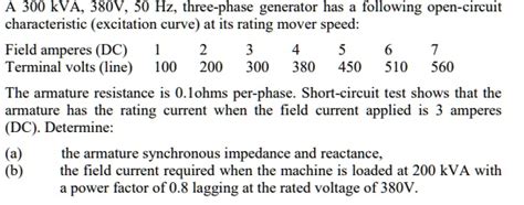 Solved A 300 Kva 380v 50 Hz Three Phase Generator Has A Following Open Circuit