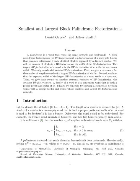 Pdf Smallest And Largest Block Palindrome Factorizations