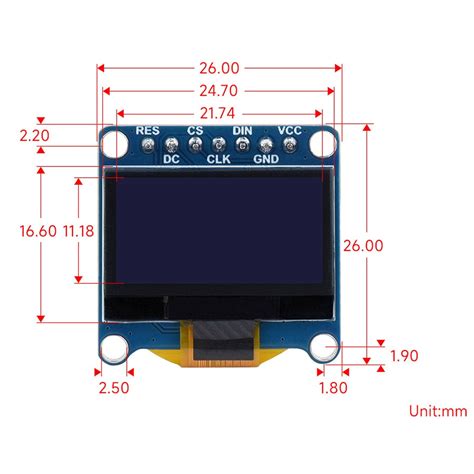 0 96 Oled Display Module Upper Yellow Lower Blue 128x64 The Pi Hut