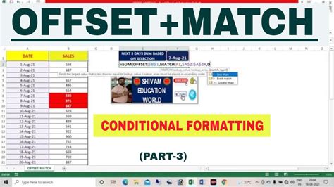 excel offset match part 3 offset match function in excel in hindi