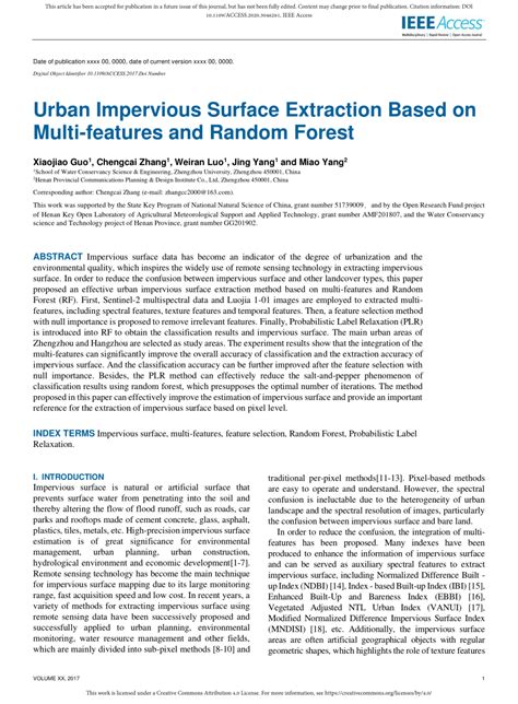 Pdf Urban Impervious Surface Extraction Based On Multi Features And Random Forest