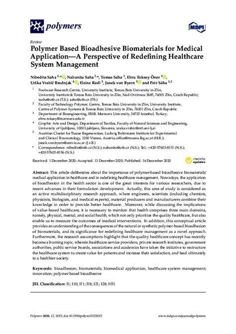 Pdf Polymer Based Bioadhesive Biomaterials For Medical Application—a