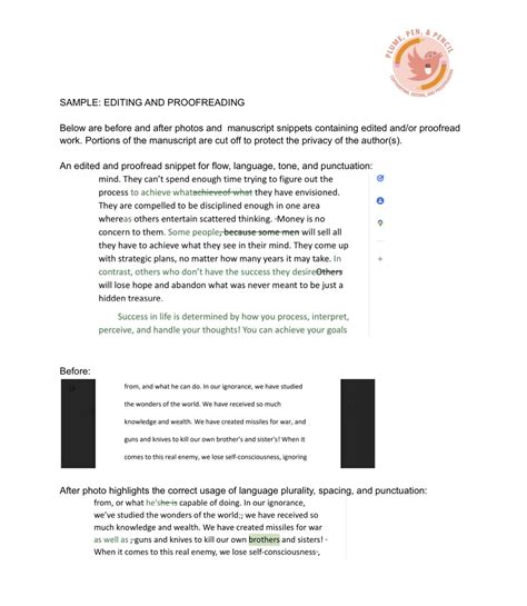 Editing And Proofreading Samples — Plume Pen And Pencil