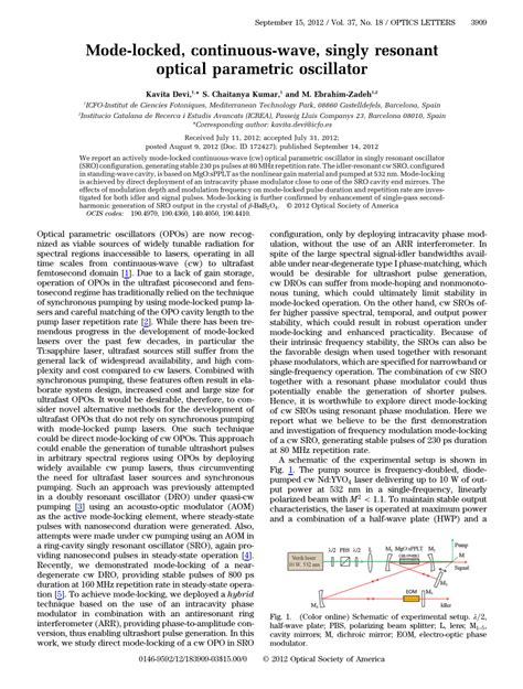 Pdf Mode Locked Continuous Wave Singly Resonant Optical Parametric