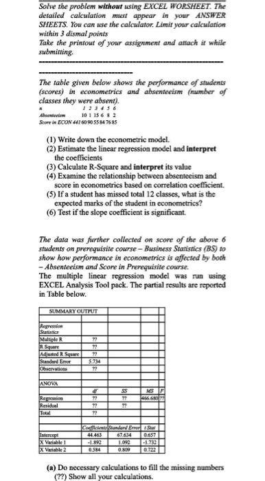 solved solve the problem without using excel worsheet the
