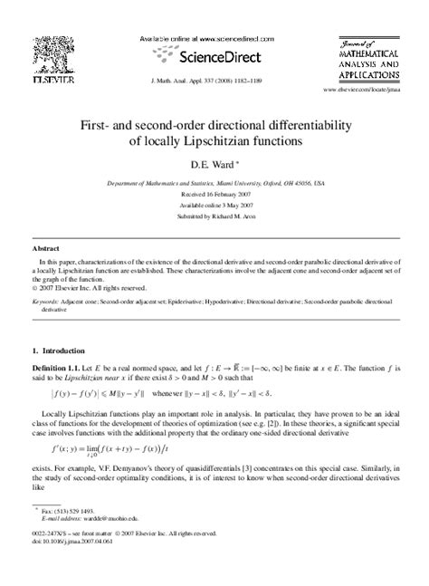 Pdf First And Second Order Directional Differentiability Of Locally Lipschitzian Functions