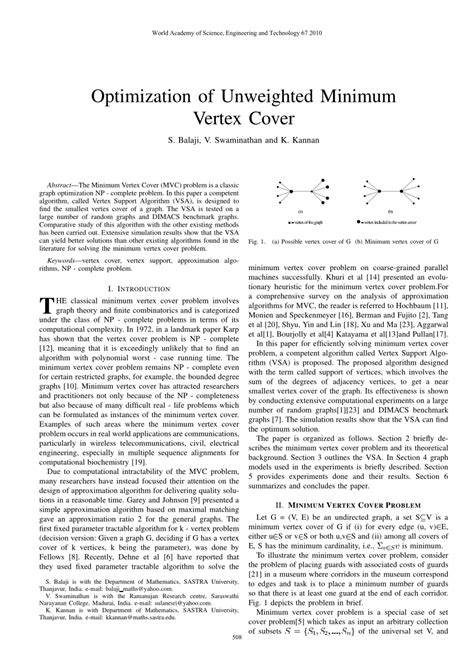 PDF Optimization Of Unweighted Minimum Vertex Cover