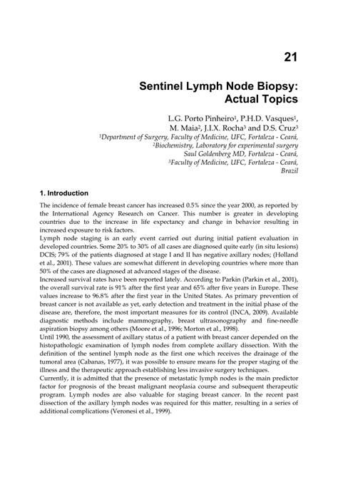 PDF Sentinel Lymph Node Biopsy Actual Topics