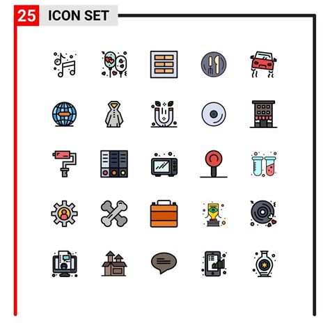 Set Of 25 Vector Filled Line Flat Colors On Grid For Plate Service Romantic Hotel Ui Editable