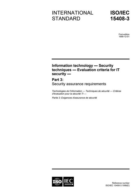 ISO IEC 15408 3 1999 Information Technology Security Techniques Evaluation Criteria For IT