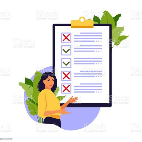 고객 만족도 조사 진드기와 십자가종이 있는 종이 조각 작은 사람들 문자는 양식을 작성합니다 벡터 그림입니다 플랫 스타일 설문지에 대한 스톡 벡터 아트 및 기타 이미지