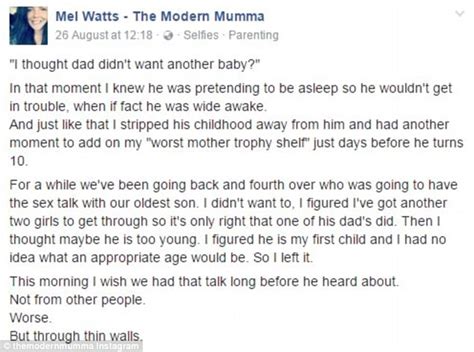 Modern Mumma Mel Watts Forced To Give Her Son The Sex Talk Daily Mail Online