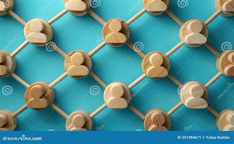 Interconnected Wooden Figures Representing Teamwork On Blue Background Stock Image Image Of
