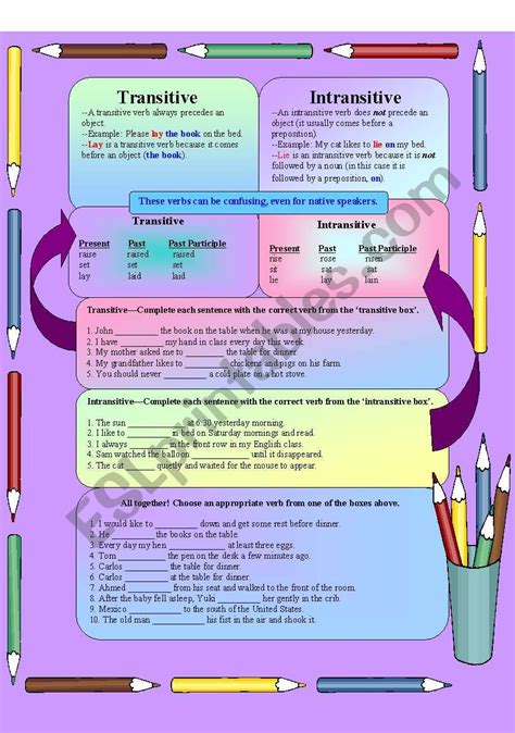 Transitive Intransitive Verbs Esl Worksheet By Jesica Dasilva
