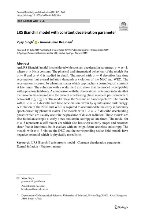 Pdf Lrs Bianchi I Model With Constant Deceleration Parameter