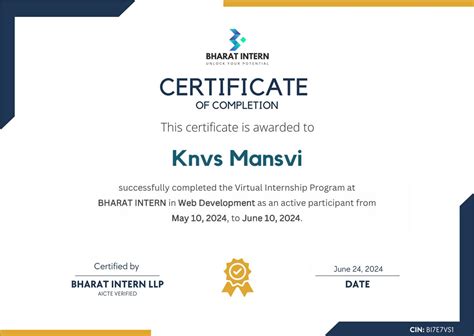 K Mansvi On Linkedin Webdevelopment Internship Bharatintern