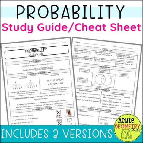 Probability Cheat Sheet Geometry Study Guide Probability Sets