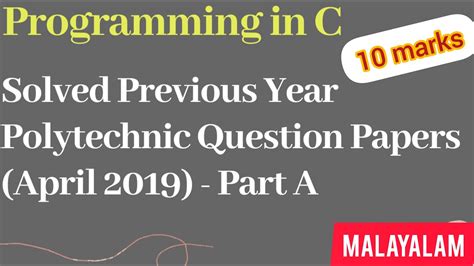 Programming In C Solved Previous Year Polytechnic Question Papersapril 2019 Part A Youtube