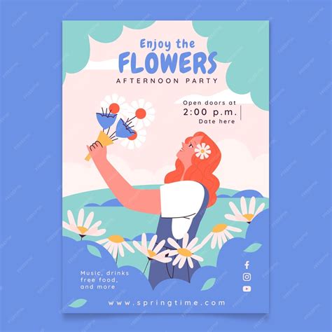 평면 꽃 봄 세로 포스터 템플릿 무료 벡터