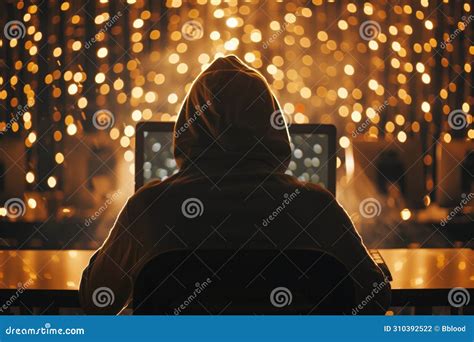 Hooded Hacker Typing On Laptop With Code Background Stock Illustration Illustration Of