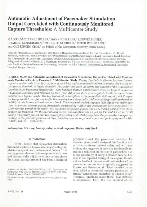 Pdf Automatic Adjustment Of Pacemaker Stimulation Output Correlated With Continuously