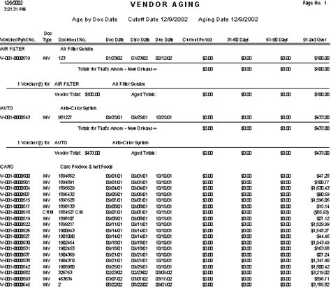 Vendor Aging Report