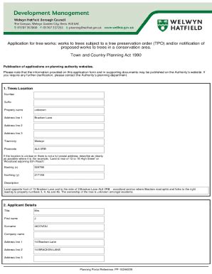 Fillable Online Works To Trees Subject To A Tree Preservation Order TPO Fax Email Print