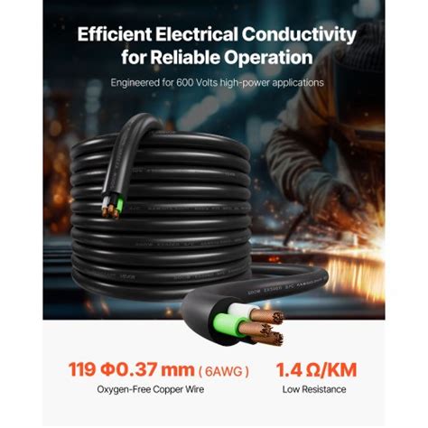 50 Ft 6awg Portable Electrical Power Cable Extension Cord Copper Wire