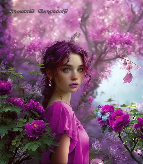 Фото Девушка в розовом платье среди цветов