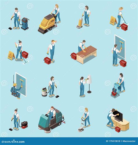 Isometric Cleaning Service Set Cartoon Vector CartoonDealer