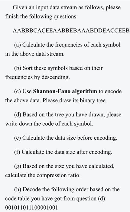 Given An Input Data Stream As Follows Please Finish