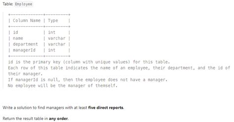 Leetcode 리트코드 570 Managers With At Least 5 Direct Reports Mysql