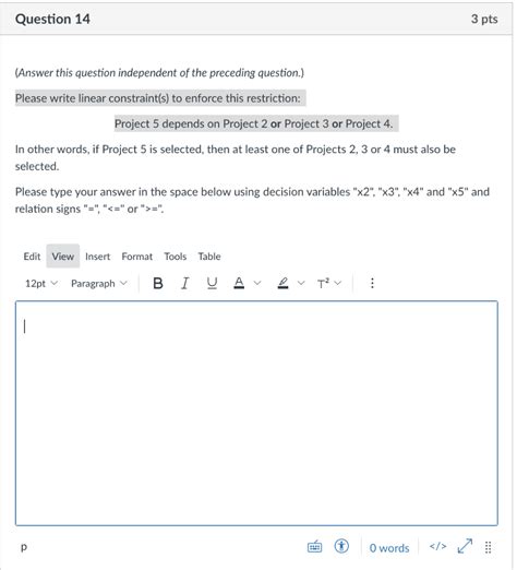 solved problem statement project selection and binary