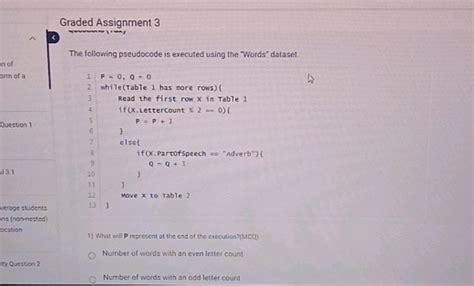 Graded Assignment 3 The Following Pseudocode Studyx